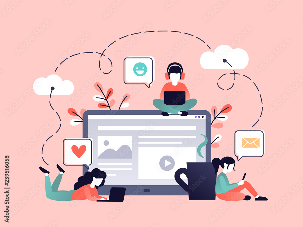 Content strategy marketing vector illustration. social media ...