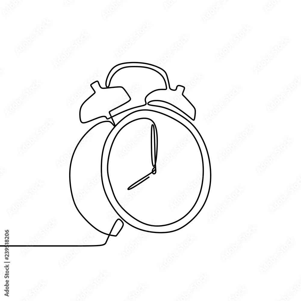 One line drawing of a alarm clock vector illustration. Stock Vector ...