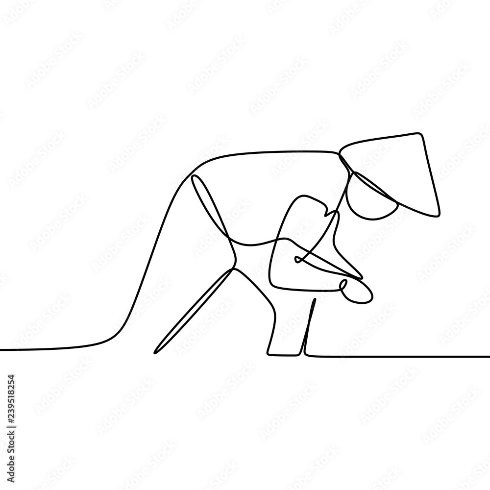 A farmer grows rice plant in the field with one continuous line art ...