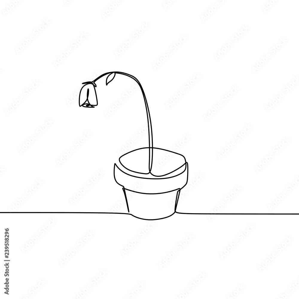 One continuous line art drawing of a withered plant in the pot vector ...