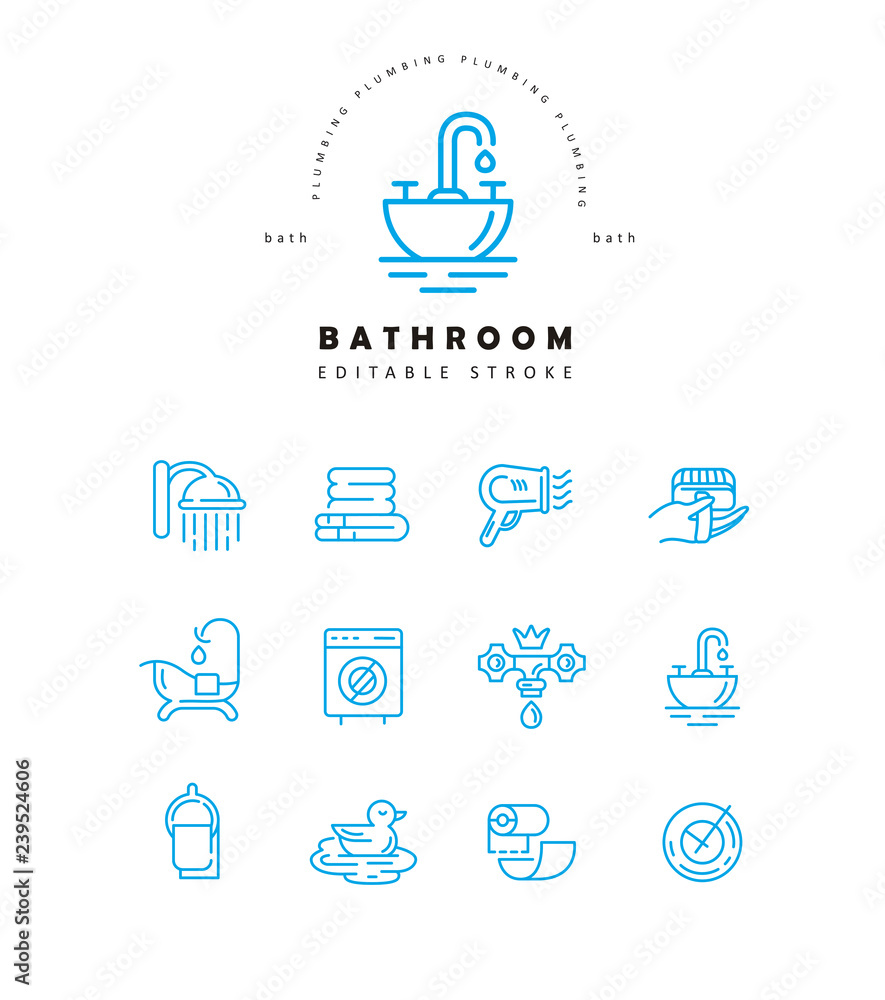 Vector icon and logo of bathroom. Editable outline stroke size. Line ...