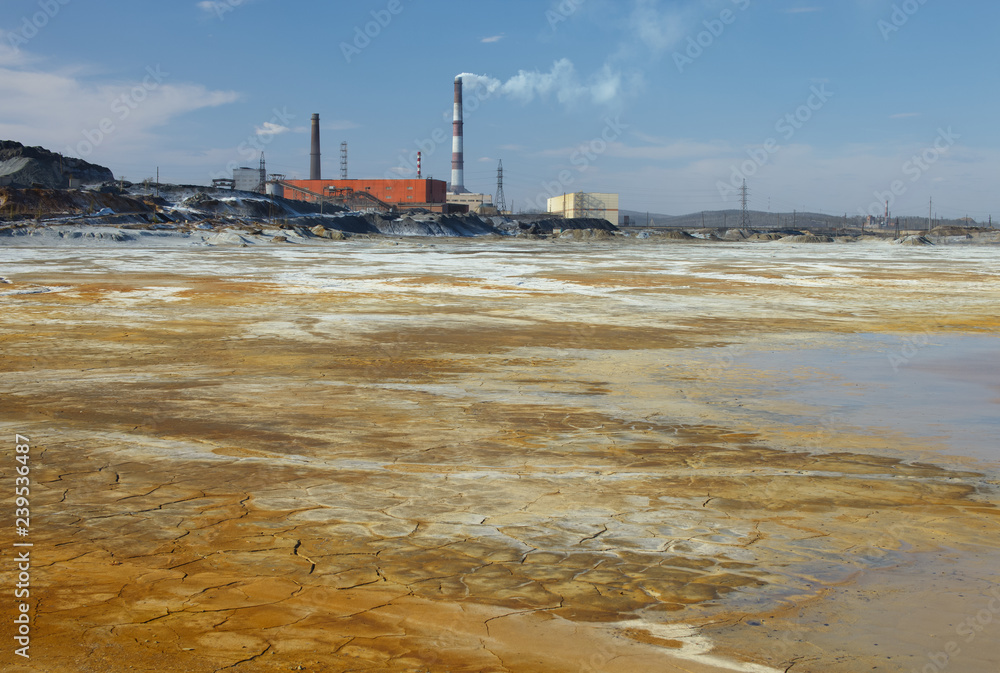 The desert area is polluted with toxic waste near the territory of the ...
