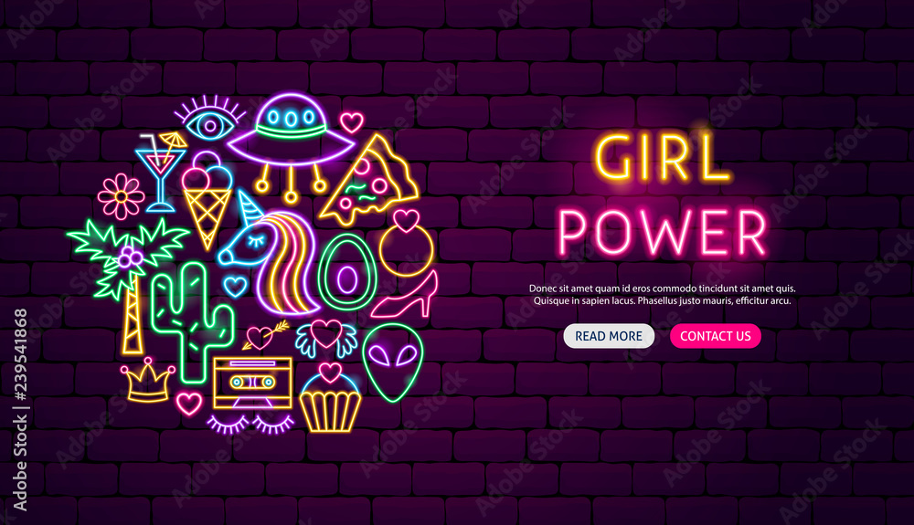 Girl Power Neon Banner Design Stock Vector | Adobe Stock