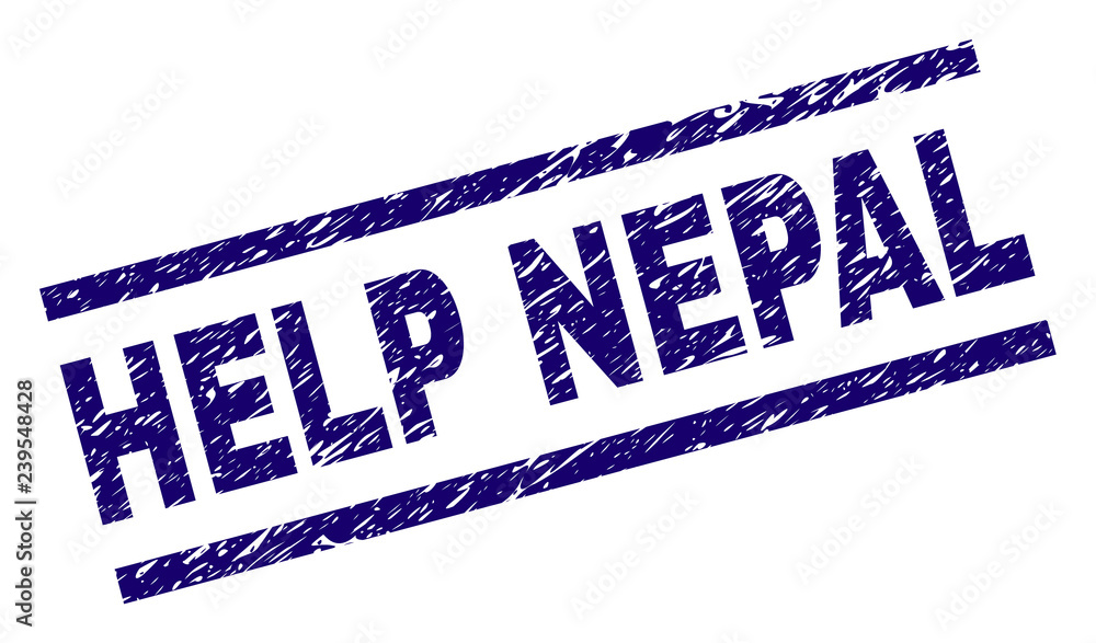 HELP NEPAL seal print with scratced style. Blue vector rubber print of ...