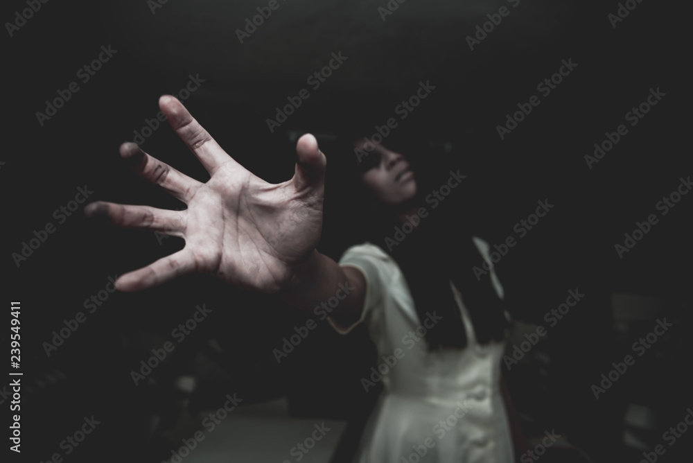 Portrait of asian woman make up ghost face with blood,Horror scene ...