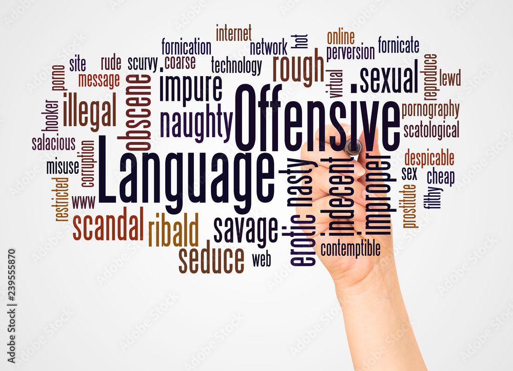Offensive Language word cloud and hand with marker concept Stock ...