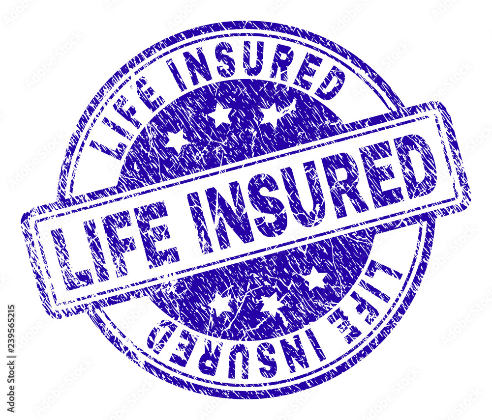 LIFE INSURED stamp seal watermark with grunge texture. Designed with ...
