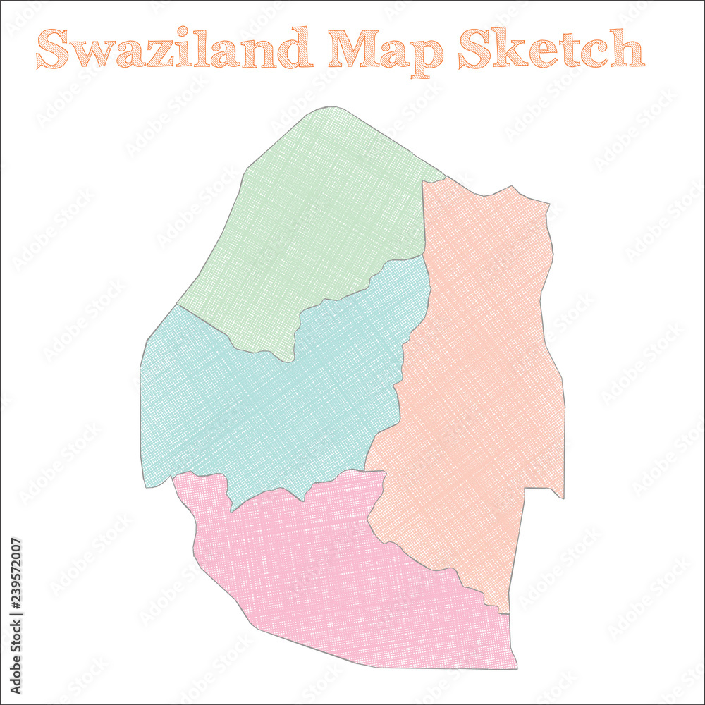 Swaziland map. Hand-drawn country. Curious sketchy Swaziland map with ...