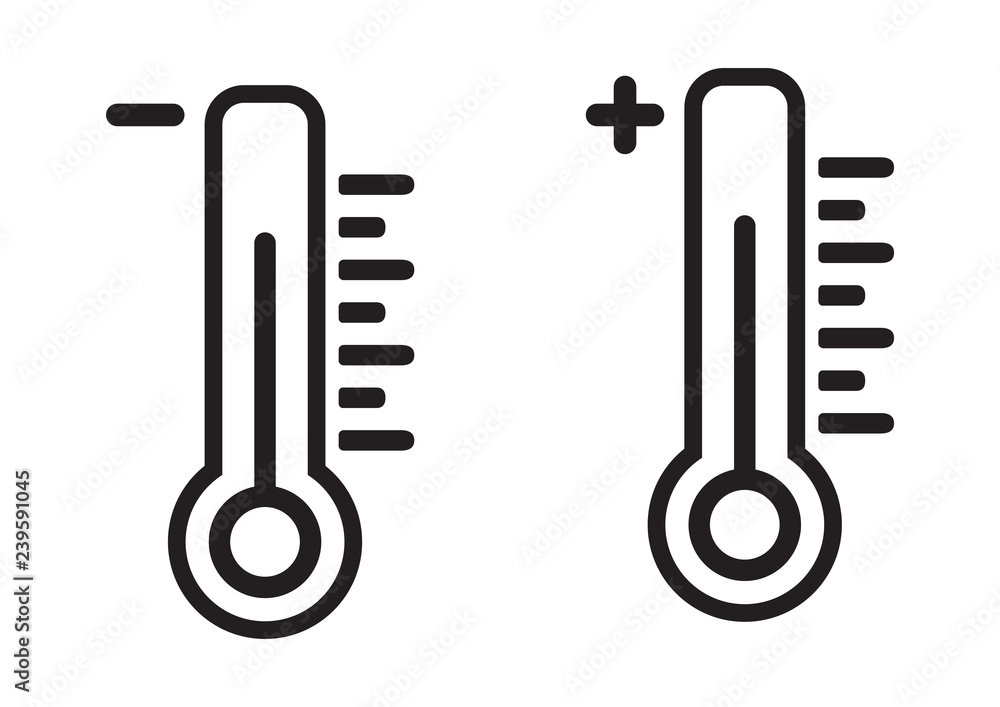 Set of thermometer icons with scale, temperature sign, outline design ...