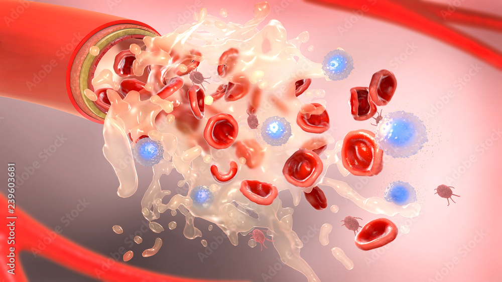 3d illustration of blood plasma and the components of blood that flow ...