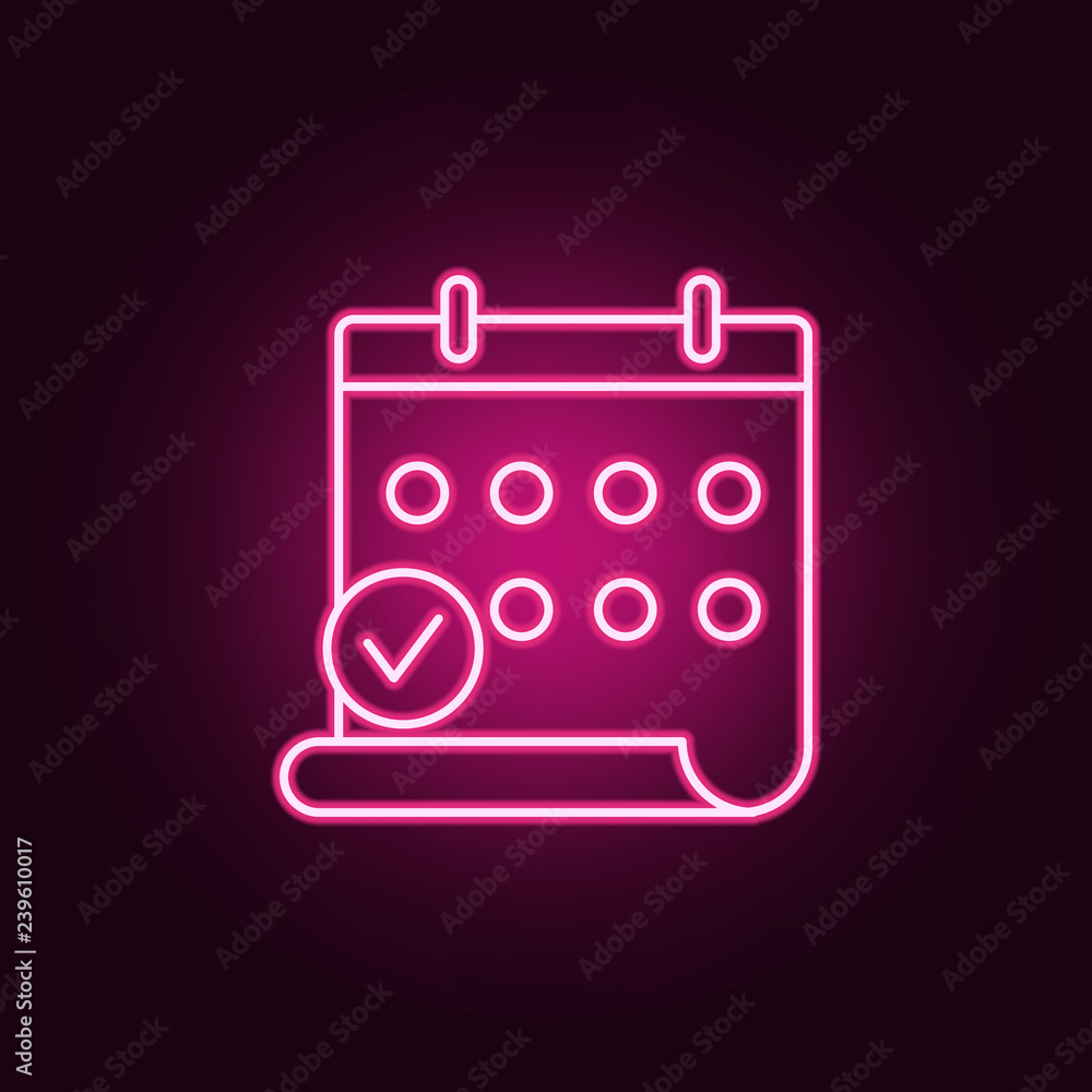 marked date in calendar icon. Elements of interview in neon style icons ...