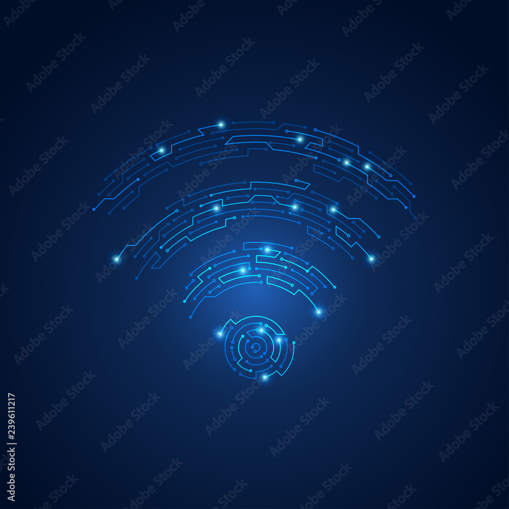 wireless network symbol combined with electronic board pattern ...