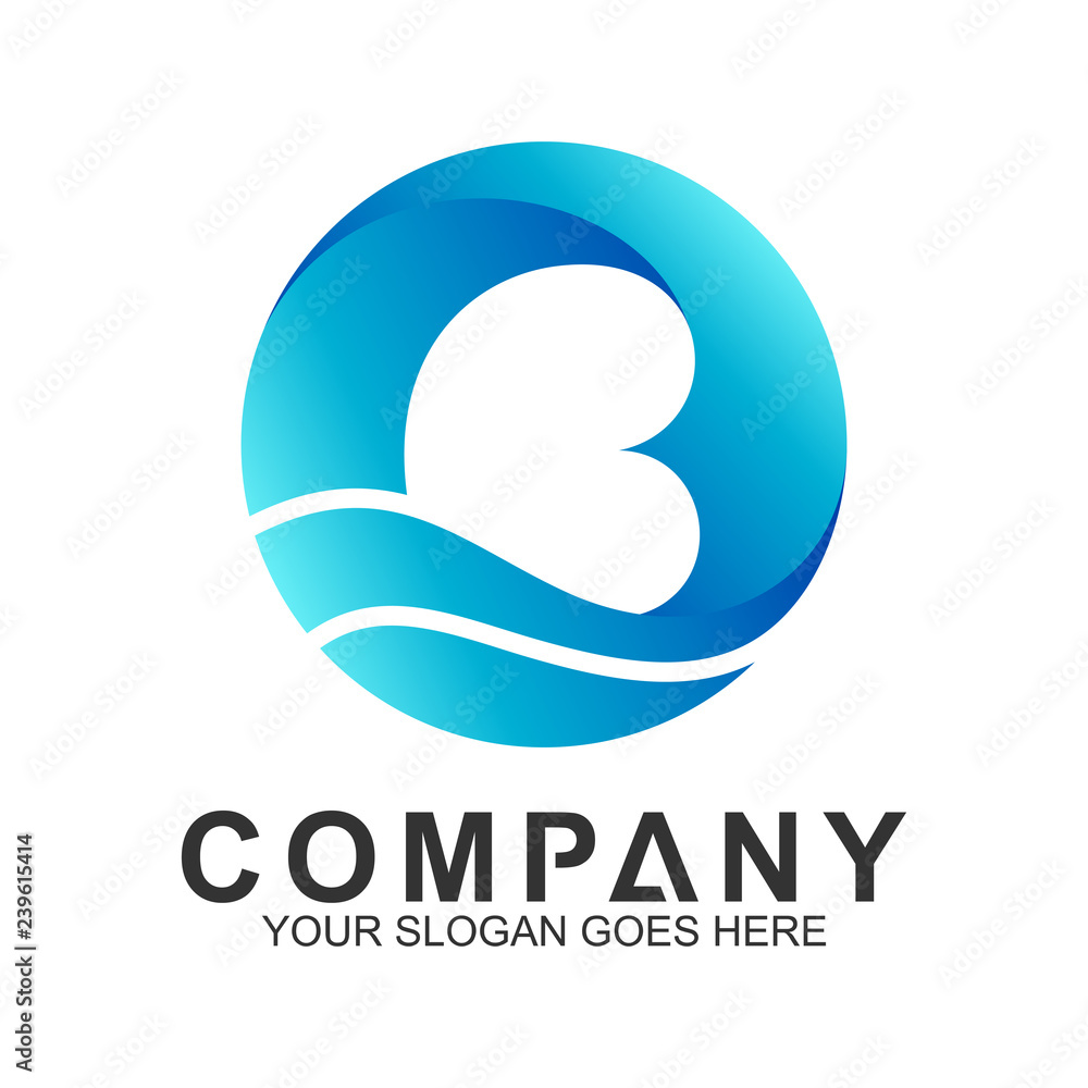 blue ocean logo. letter B inside circle shape with wave Stock Vector ...