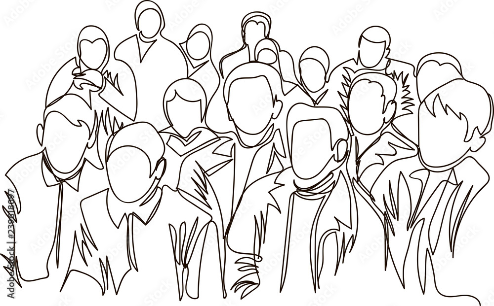 group of people. a crowd of people drawn in one line. continuous line ...