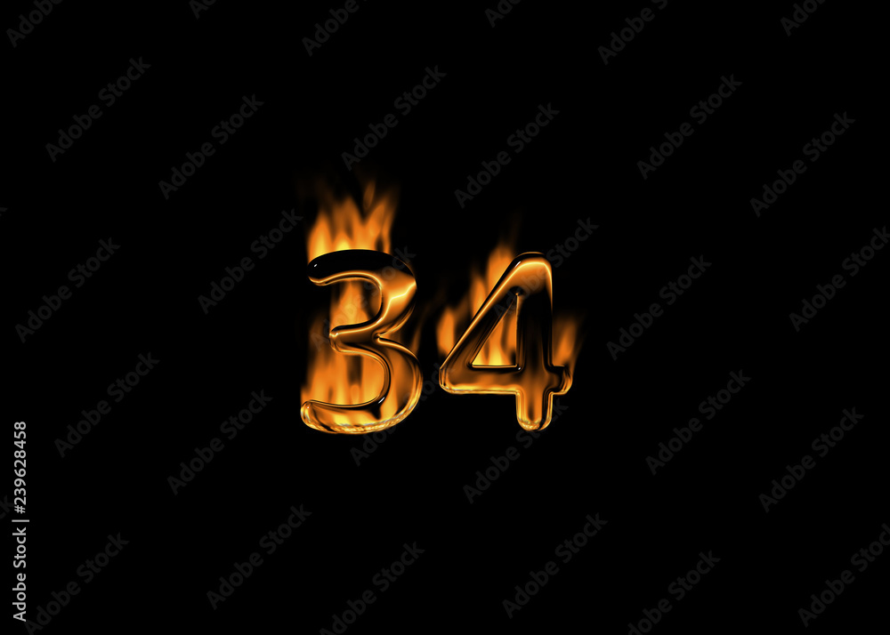 3D number 34 with flames black background Stock Illustration | Adobe Stock