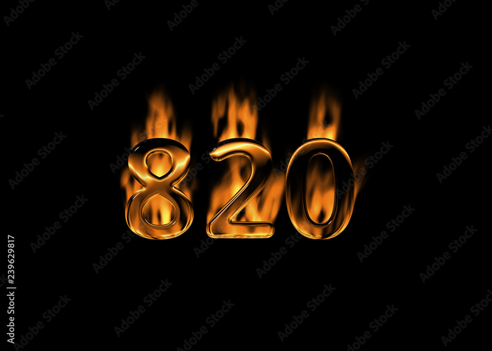 3D number 820 with flames black background Stock Illustration | Adobe Stock