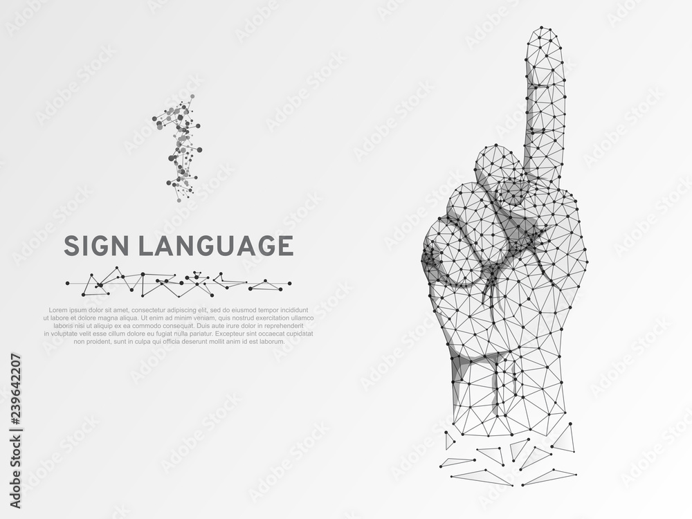 Origami style Sign language number one gesture, low poly model of human ...