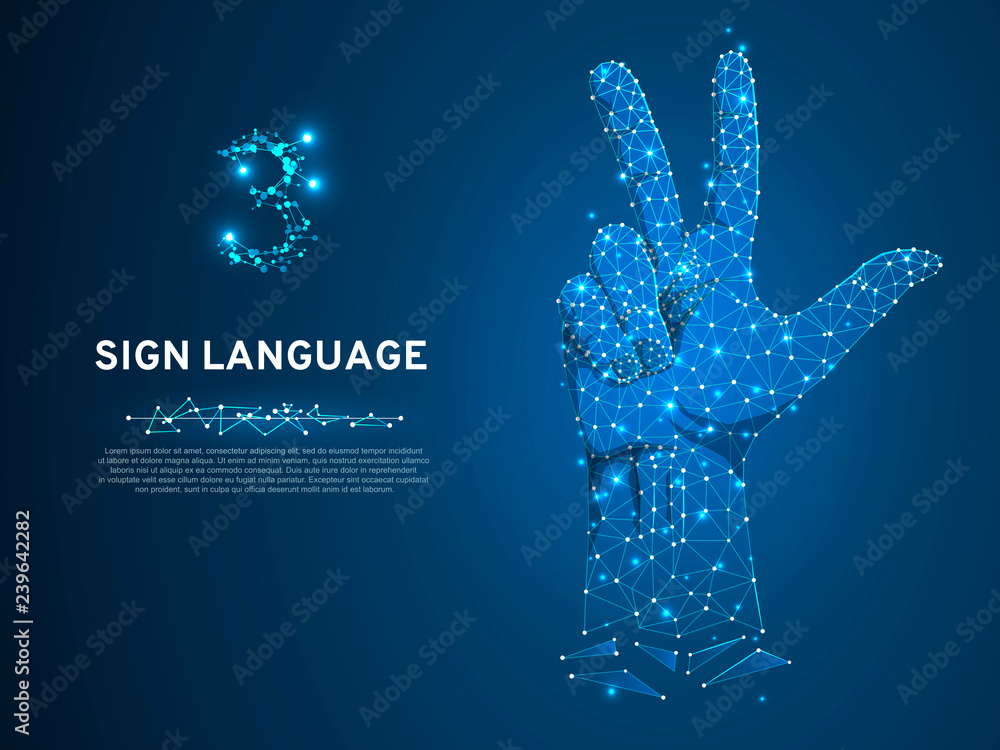 Vecteur Stock Sign language number three gesture, human hand showing ...