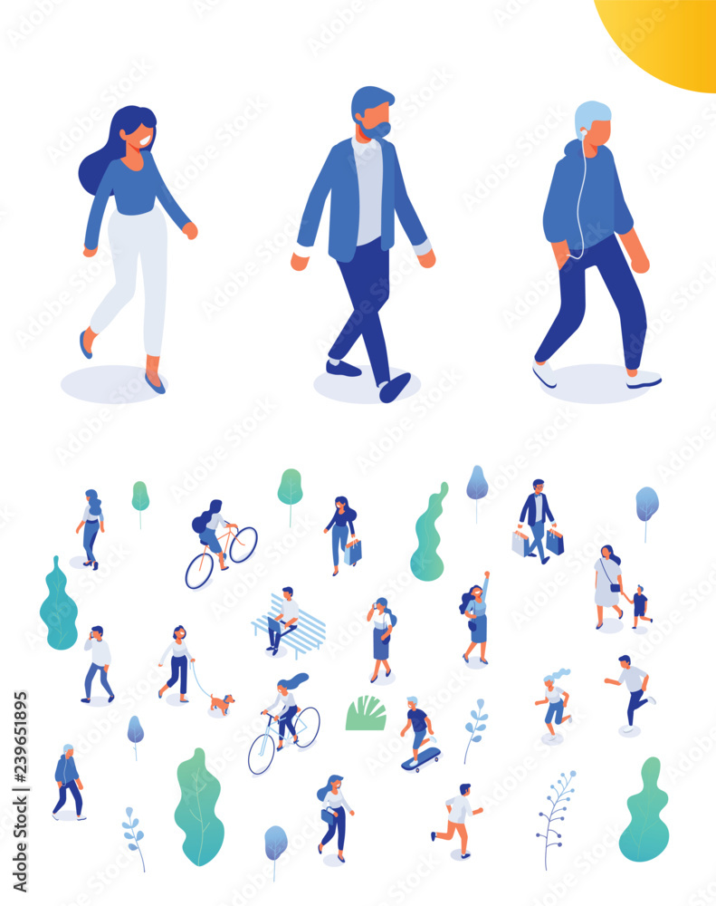 Different isomeric people vector set isolated on white. Male and female ...