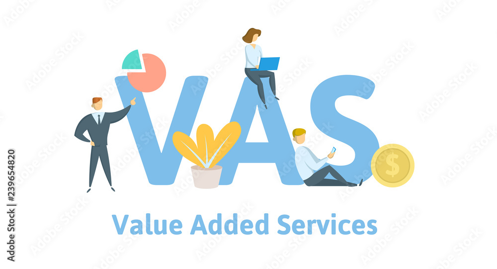 VAS, Value Added Services. Concept with keywords, letters, and icons ...