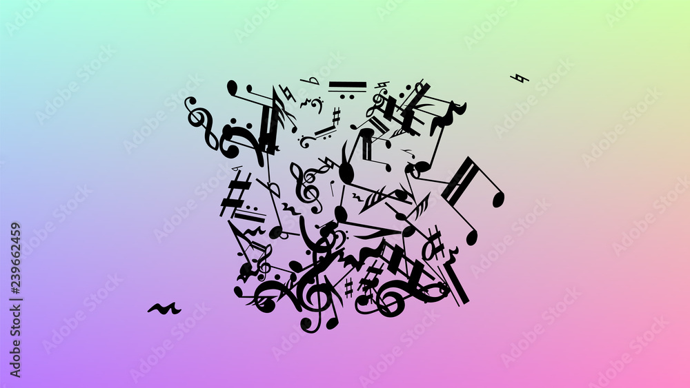 Disco Background. Black Musical Notes Symbol Falling on Hologram ...