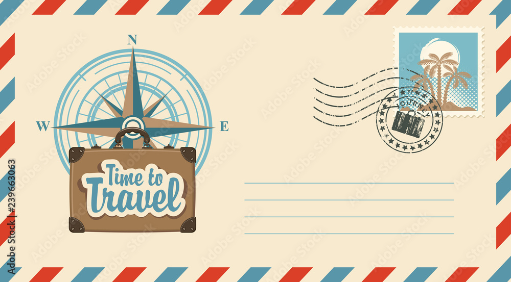 Postal envelope with postage stamp and postmark in retro style ...