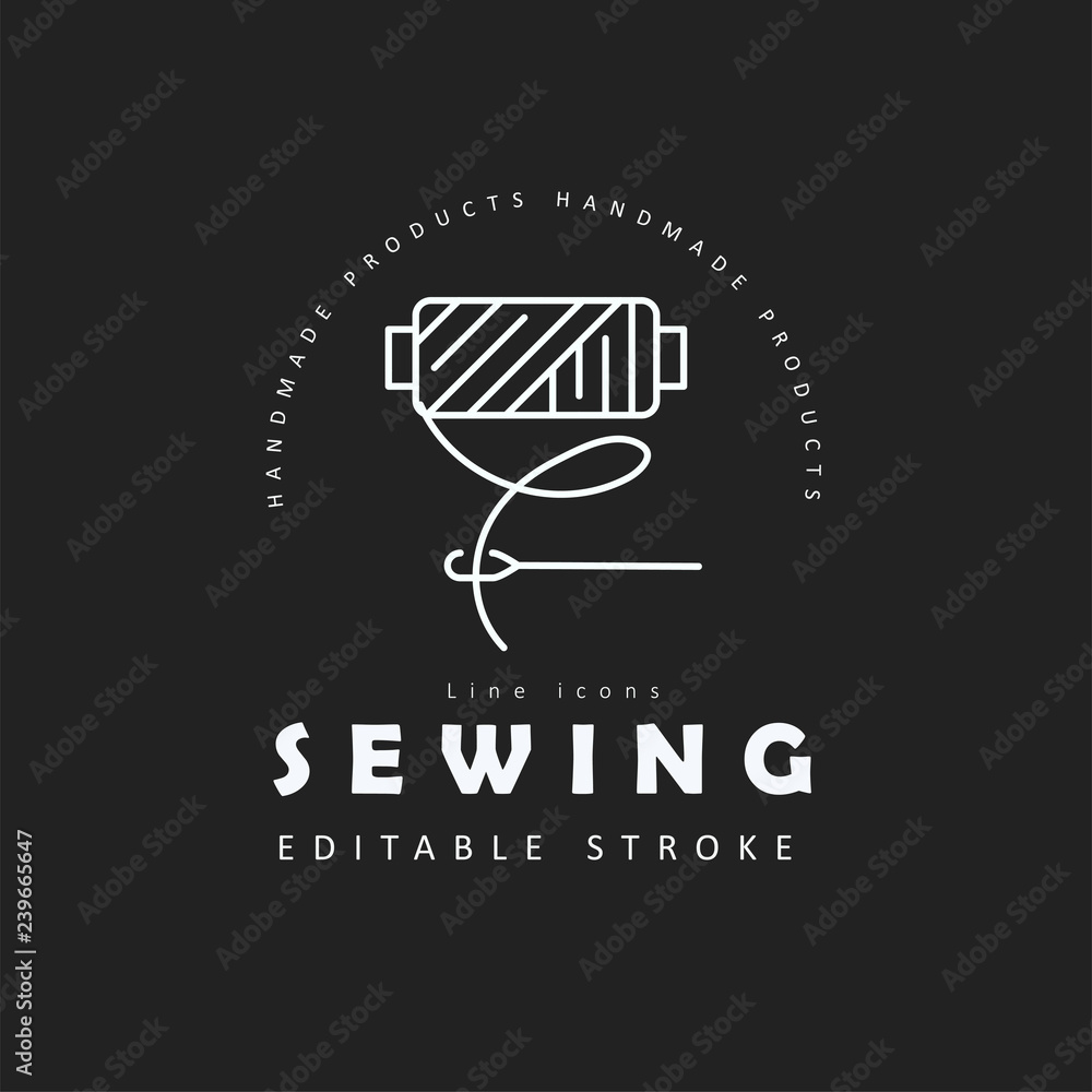 Vector icon and logo sewing and handmade. Editable outline stroke size ...