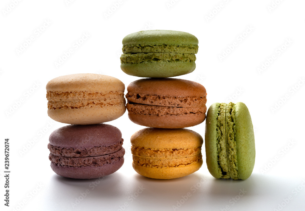 studio shoot of colorful macaroons stack up on a white background Stock ...