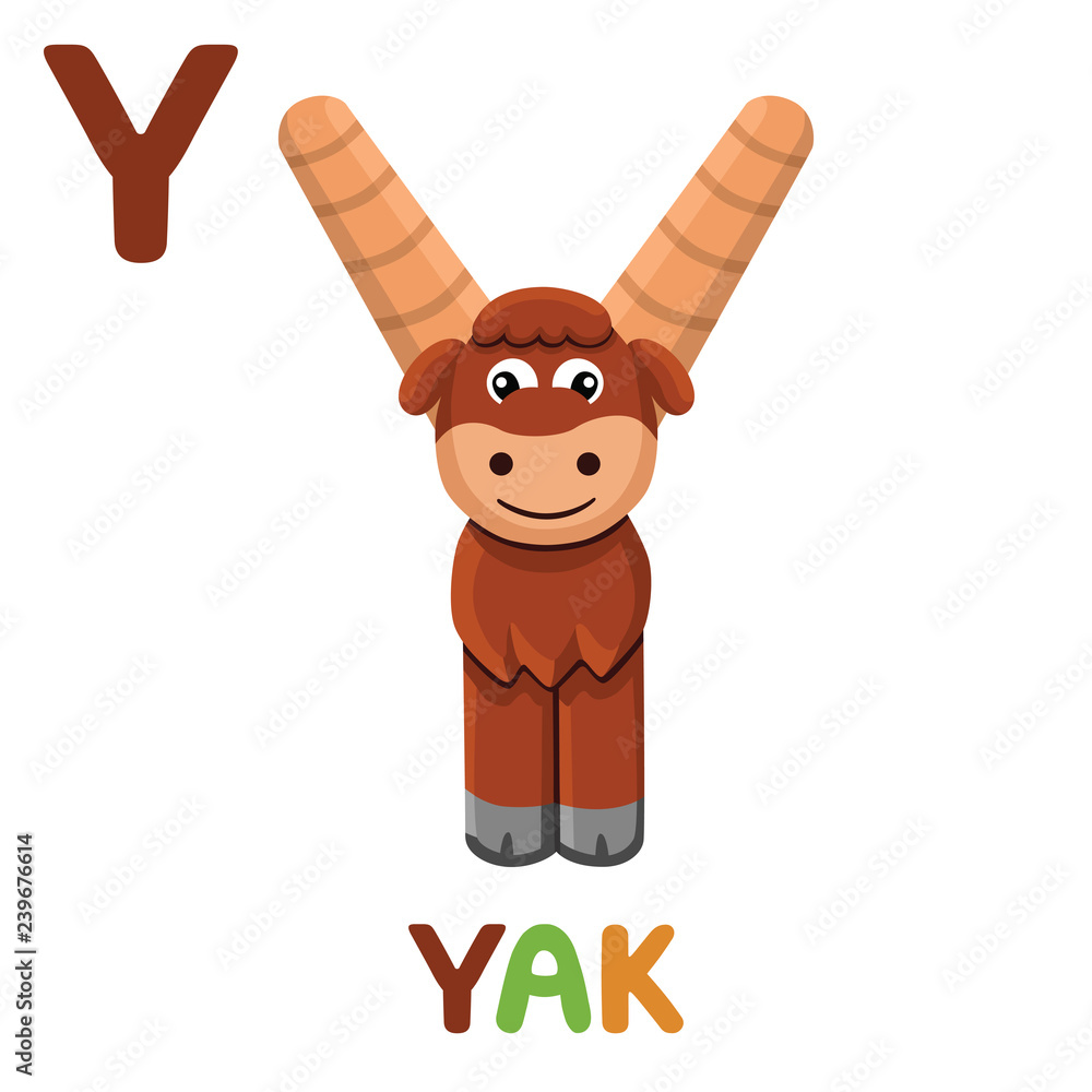 Y is for Yak. Letter Y. Yak, cute illustration. Animal alphabet. Stock ...