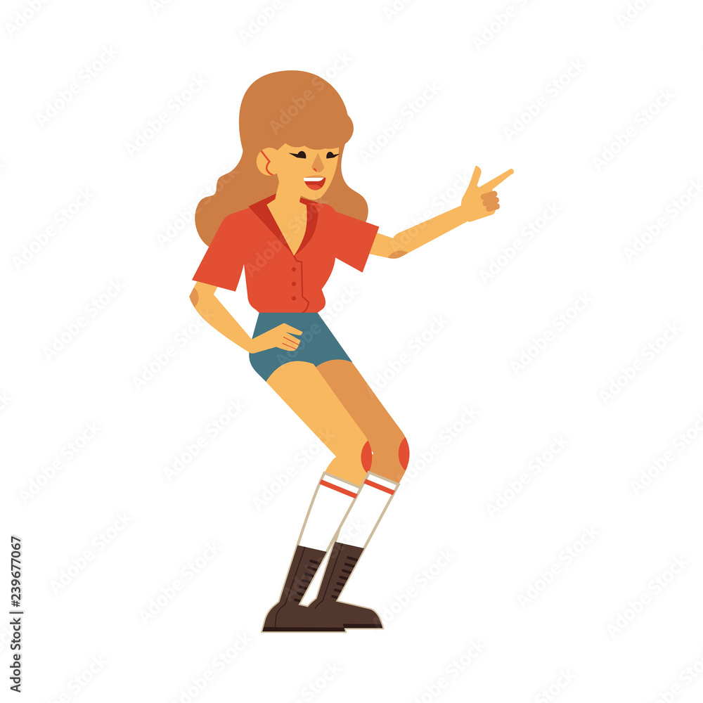 Vector illustration of woman dancing disco isolated on white background ...
