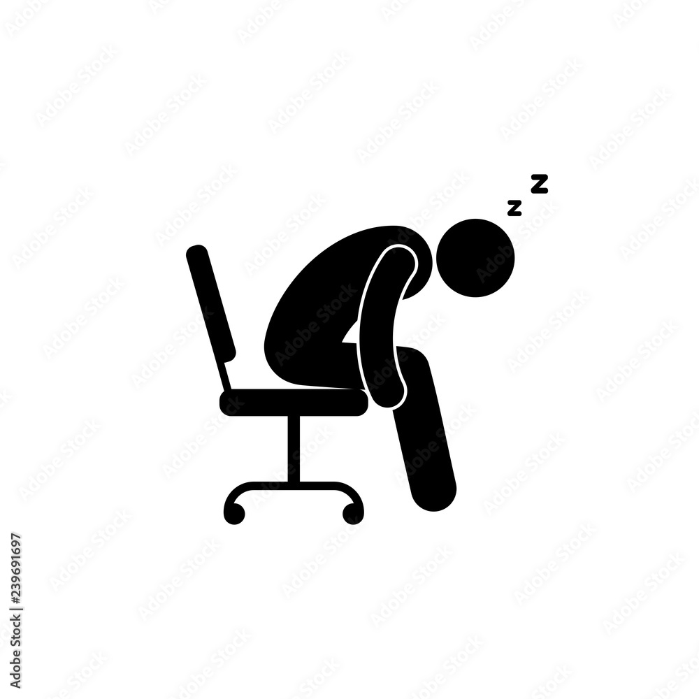 icon man asleep at work, stick figure pictogram people isolated symbol ...