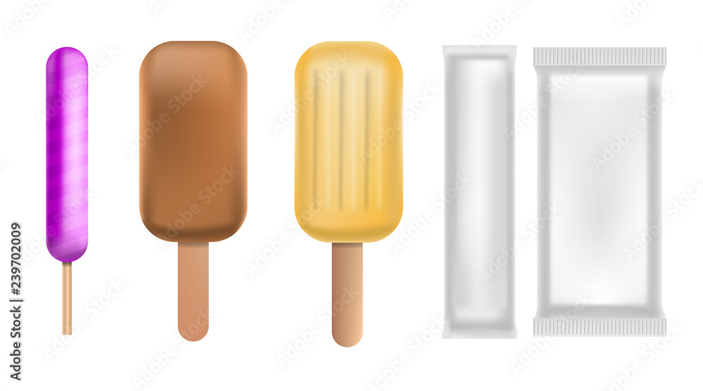 Popsicle icon set. Realistic set of popsicle vector icons for web ...
