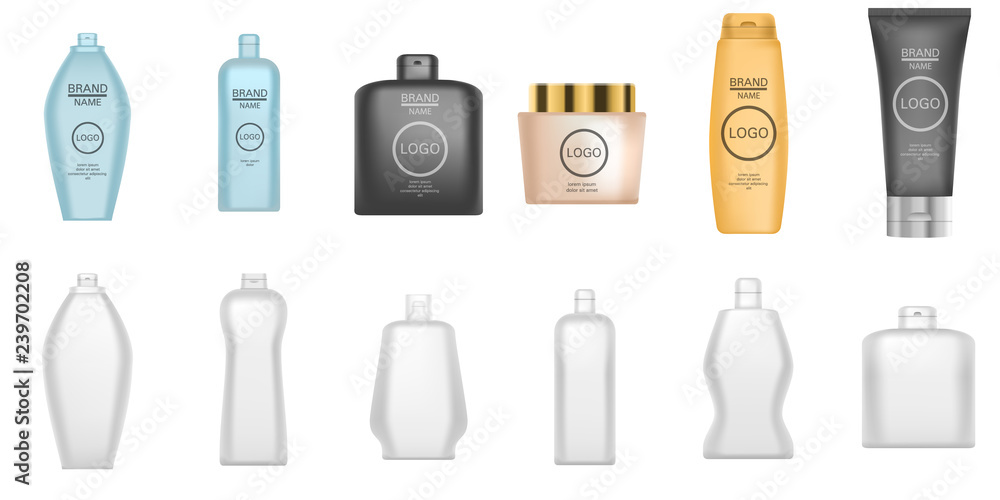 Shampoo icon set. Realistic set of shampoo vector icons for web design ...