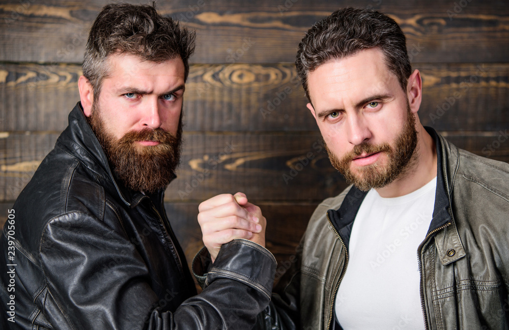 Strong handshake. Friendship of brutal guys. Mafia dealer. Real ...