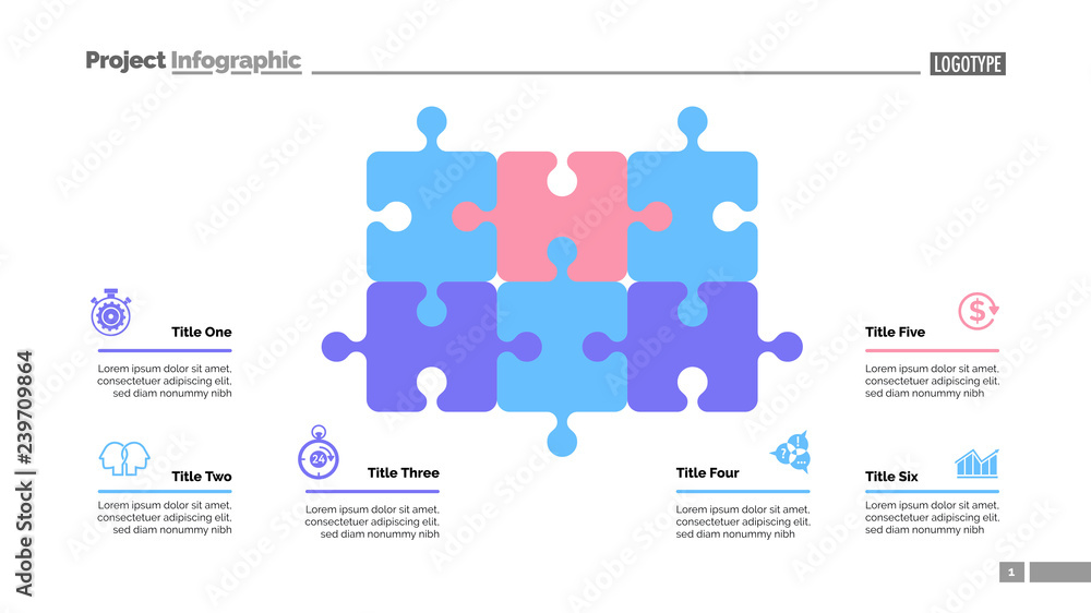 Puzzle diagram with six elements. Cycle chart, graph, layout. Creative ...