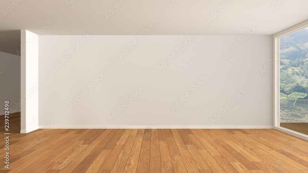 Empty room interior design, open space with big panoramic window ...