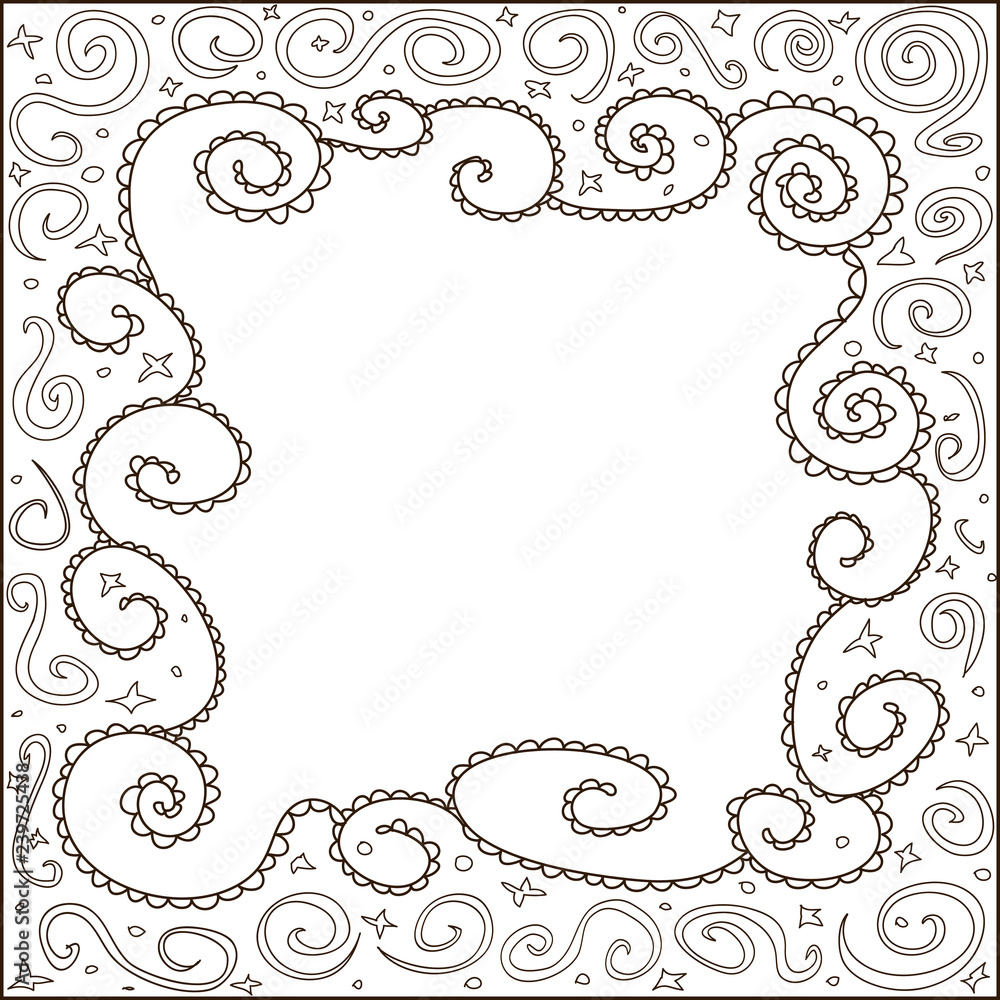 A hand drawn brown line frame in zentangle style. Coloring frame for ...