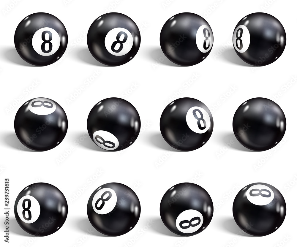 Eight Ball. Set of realistic 8 ball. Isolated on a white background ...