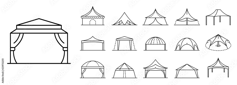 Canopy icon set. Outline set of canopy vector icons for web design ...