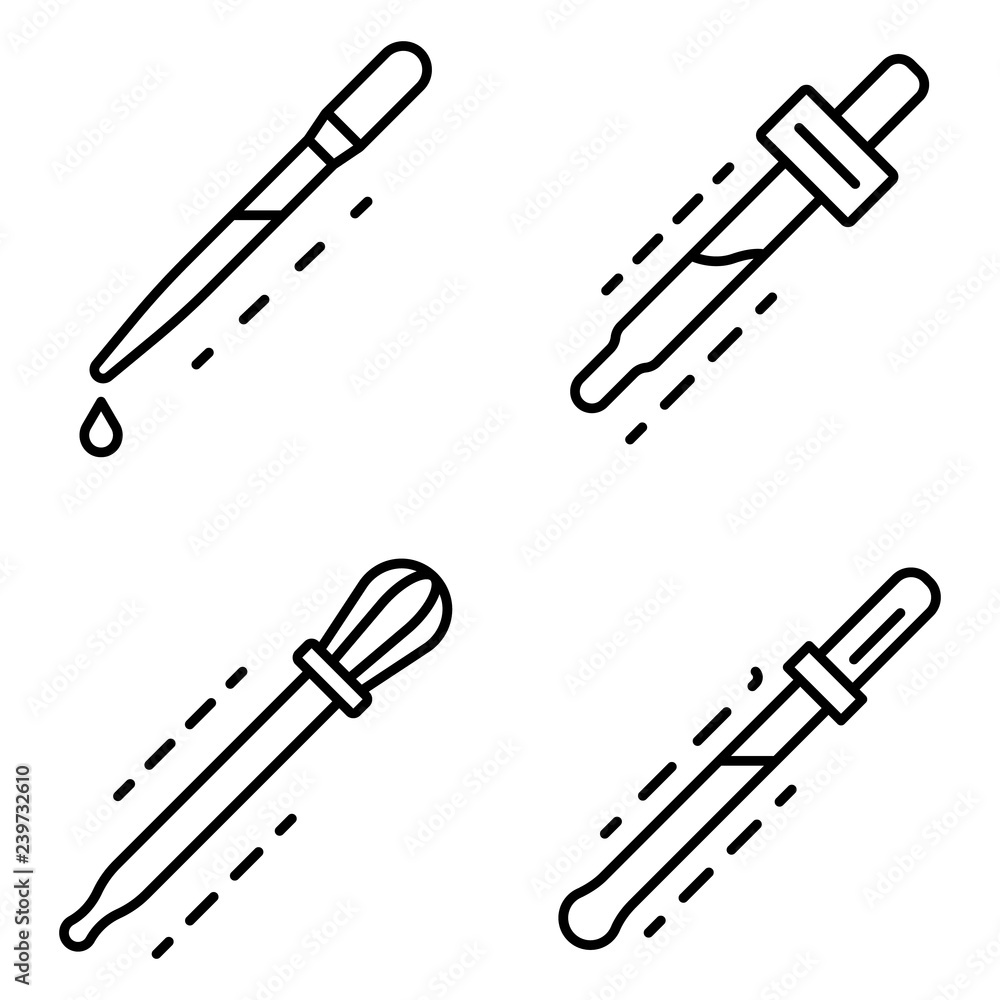 Pipette icon set. Outline set of pipette vector icons for web design ...
