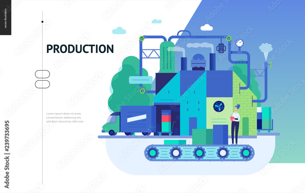Business series, color 3 - factory production -modern flat vector ...