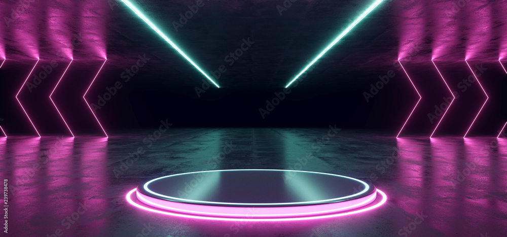 Neon Concept Dark Sci Fi Alien Grunge Concrete Room Reflective Texture ...