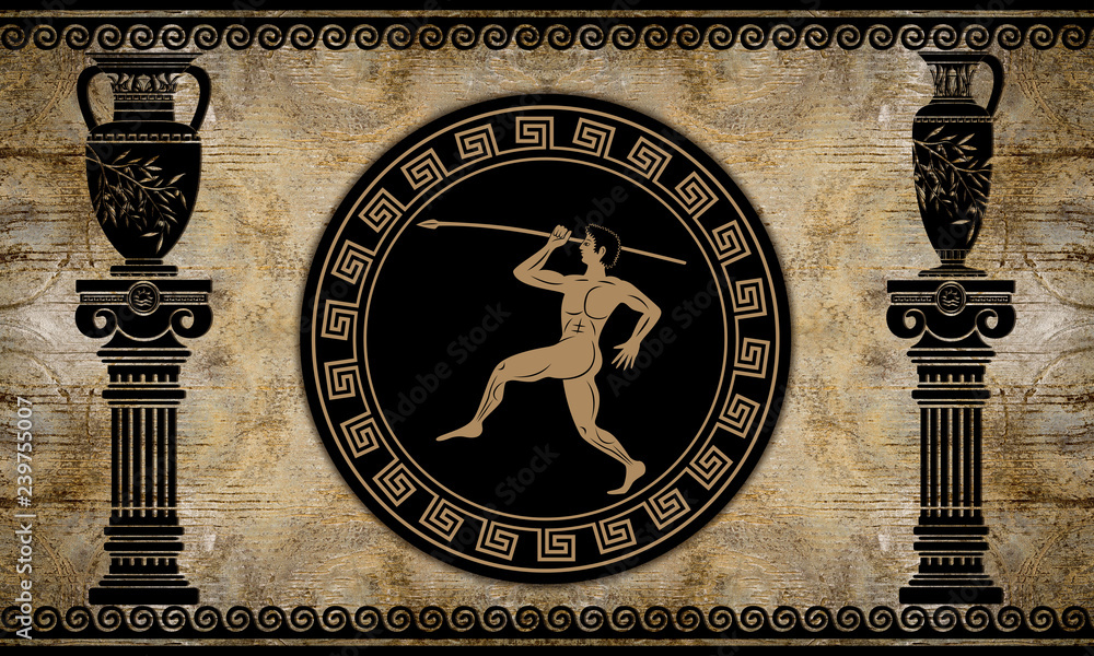 3d wallpaper, architectural columns and ancient Greek art, vector ...