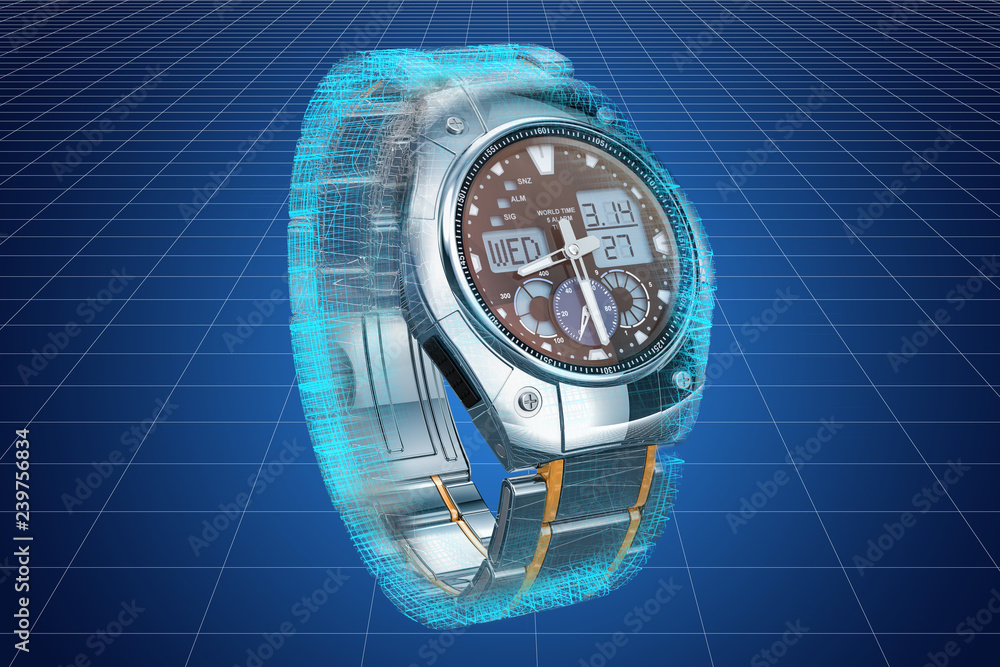 Visualization 3d cad model of digital wrist watch, 3D rendering Stock ...