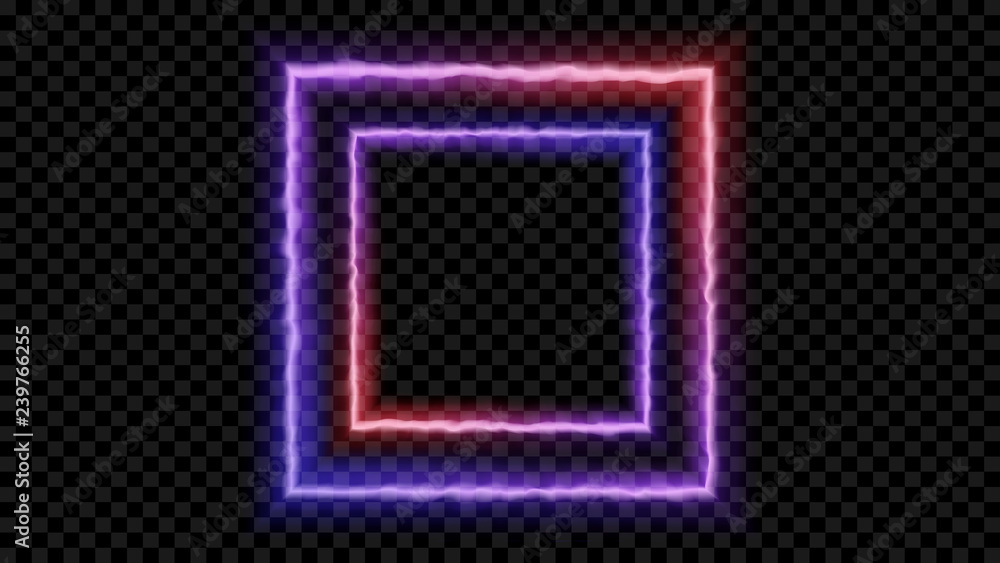 Square Purple and red neon light on a transparent background. Neon ...