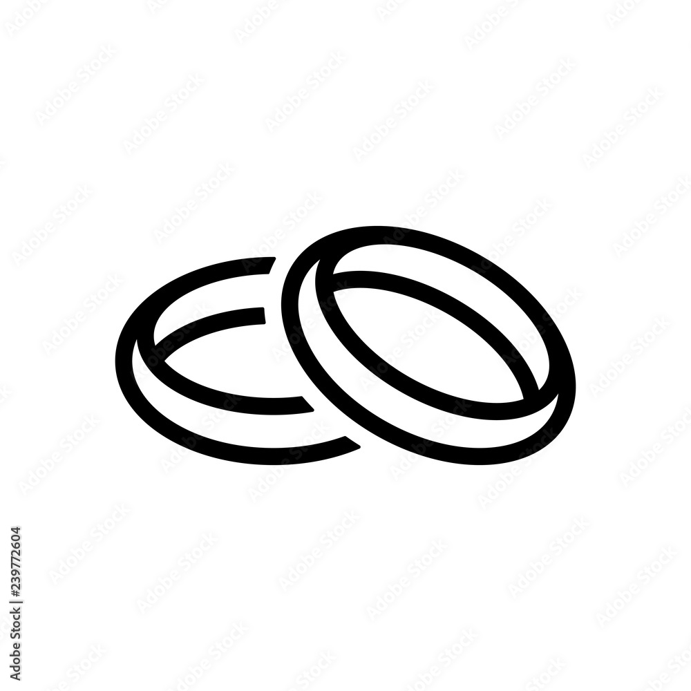 Wedding rings, pair crossed and linked circles, linear outline icon ...