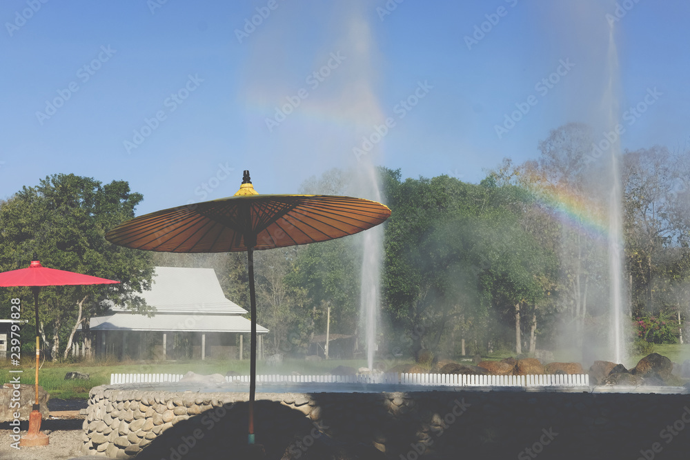 geyser eruption. exploding hot spring geothermal water Stock Photo ...