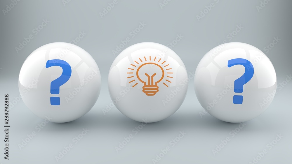 Solution, answer, bright idea, answer to a problem symbolized by three ...