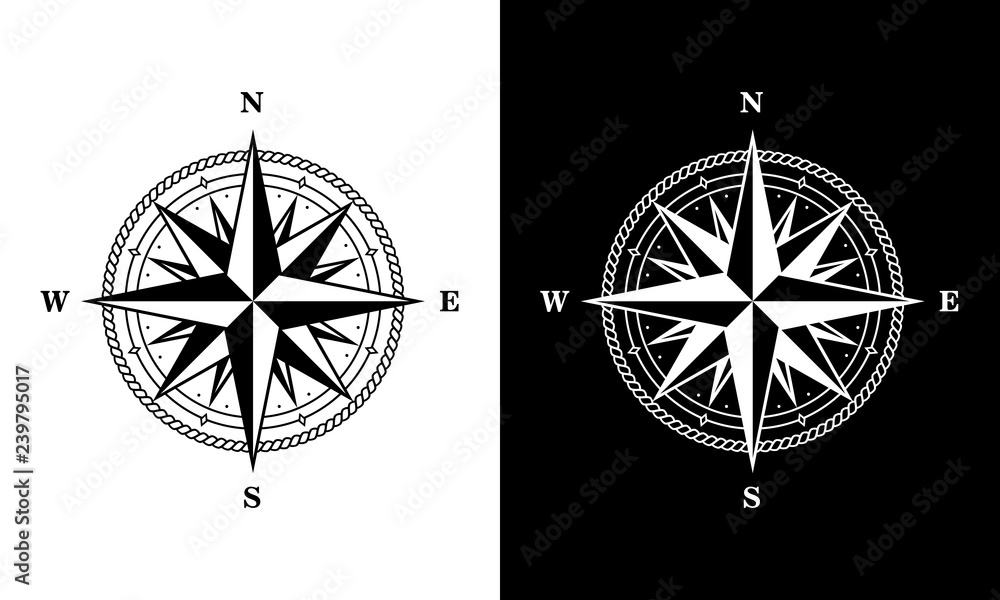Vector black and white compass Stock Vector | Adobe Stock