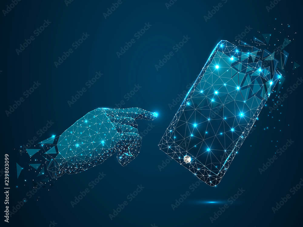 Mobile phone. Rater polygonal wireframe mobile phone with a gradient ...